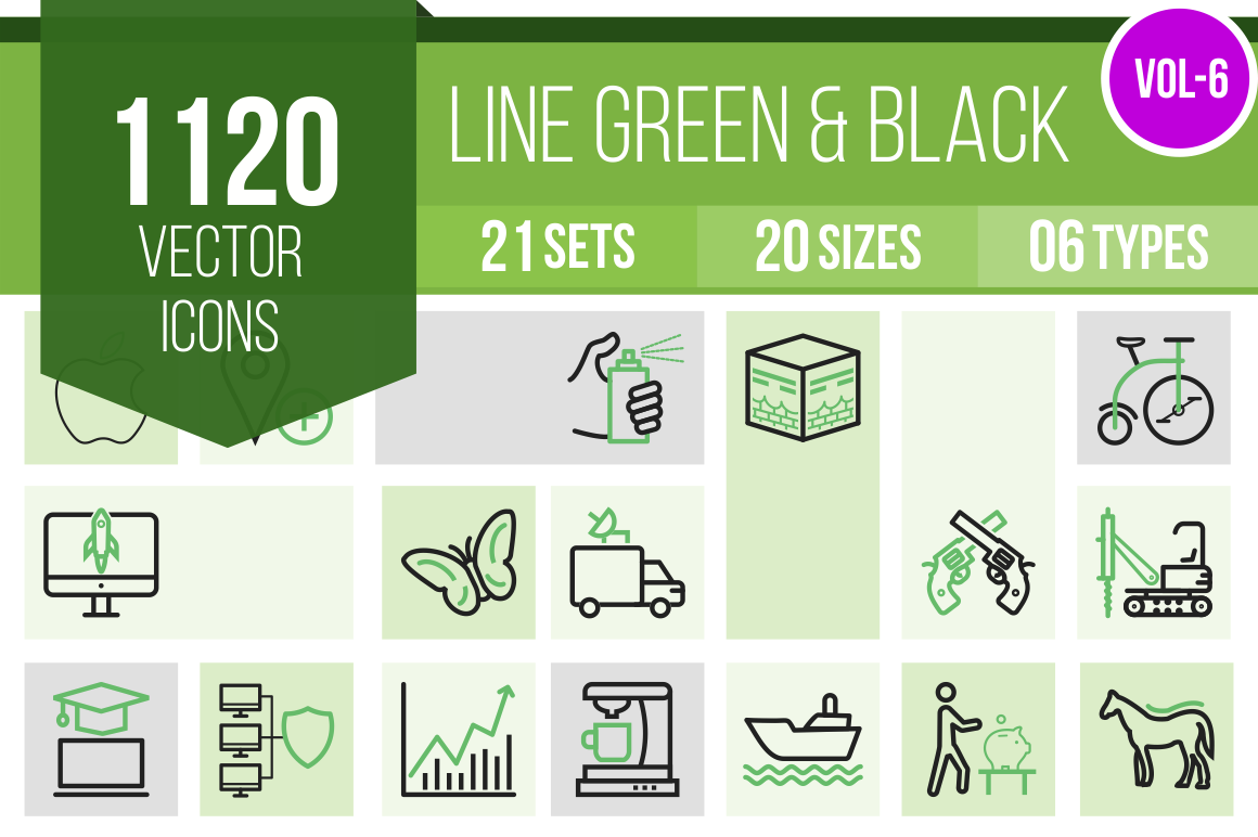 1120 Line Green & Black Icons (V6), an Outline Icon by IconBunny