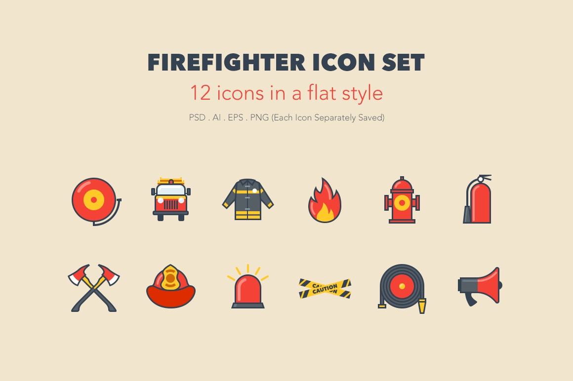 Firefighter Icon Set, an Icon by Anton