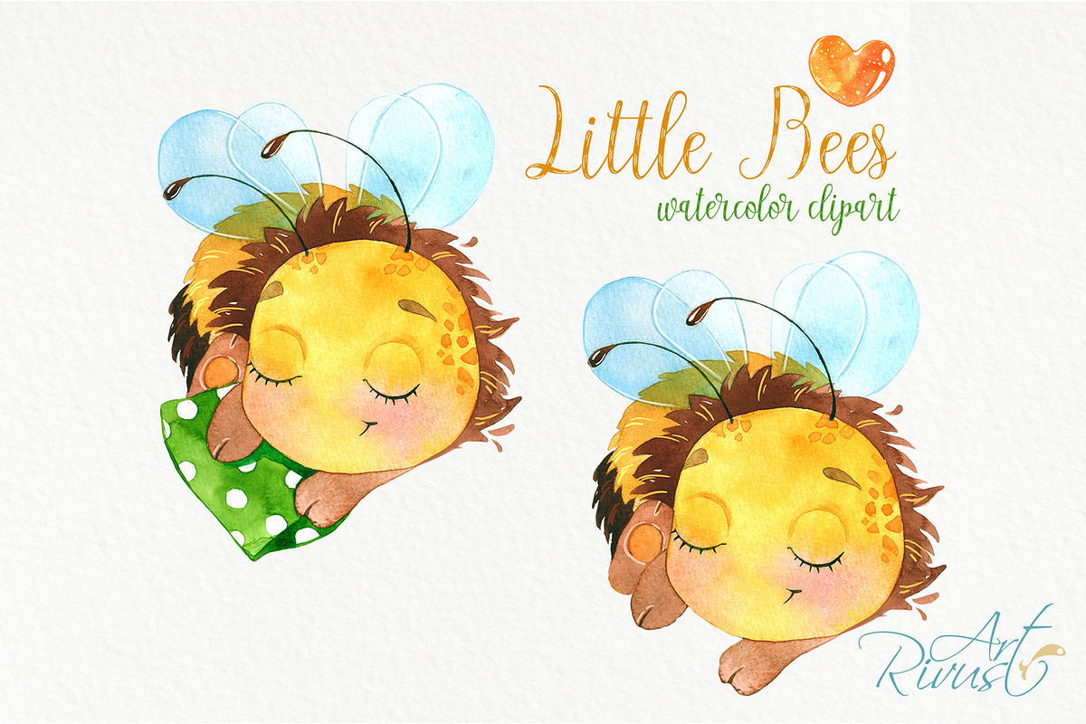 Bees. Cute bee watercolor clipart., a Decorative Illustration by RivusArt