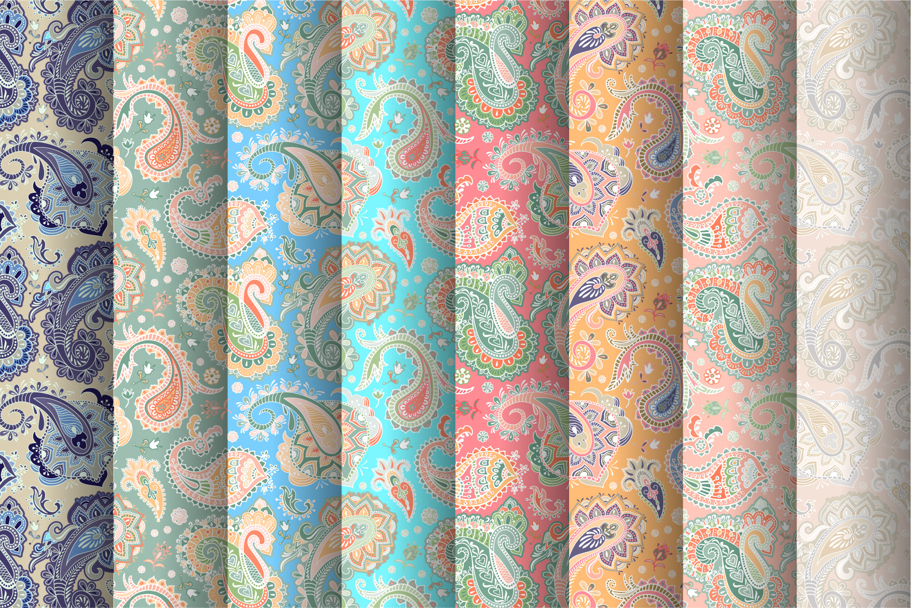 Set of Colorful Paisley Patterns, a Pattern Graphic by Sunny_Lion