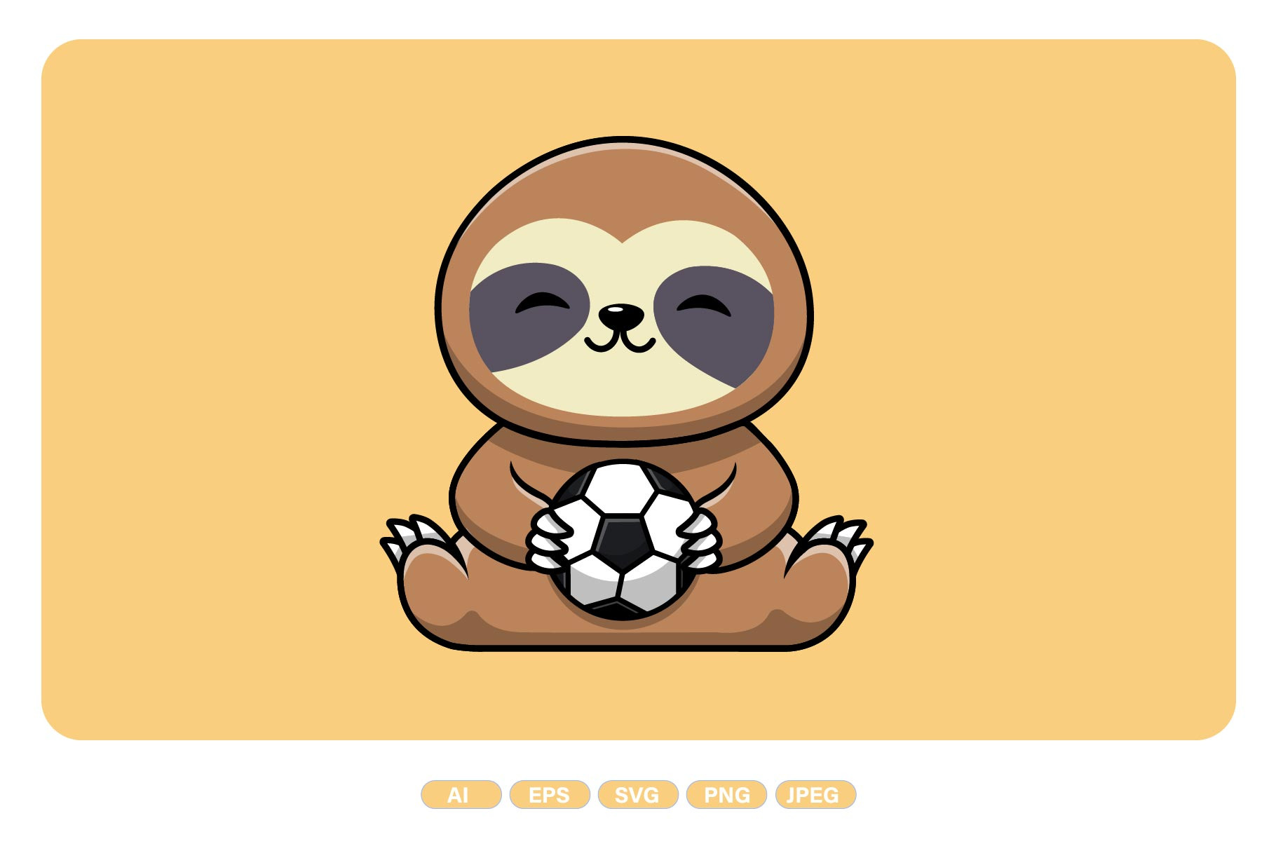 Cute Sloth Holding Soccer Ball, an Animal Illustration by Artstorystudio
