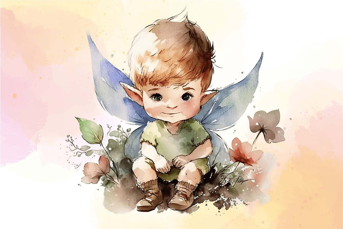 Cute Fairy Baby Boy Bundle, a Graphic by Moon Studio | Creative Market
