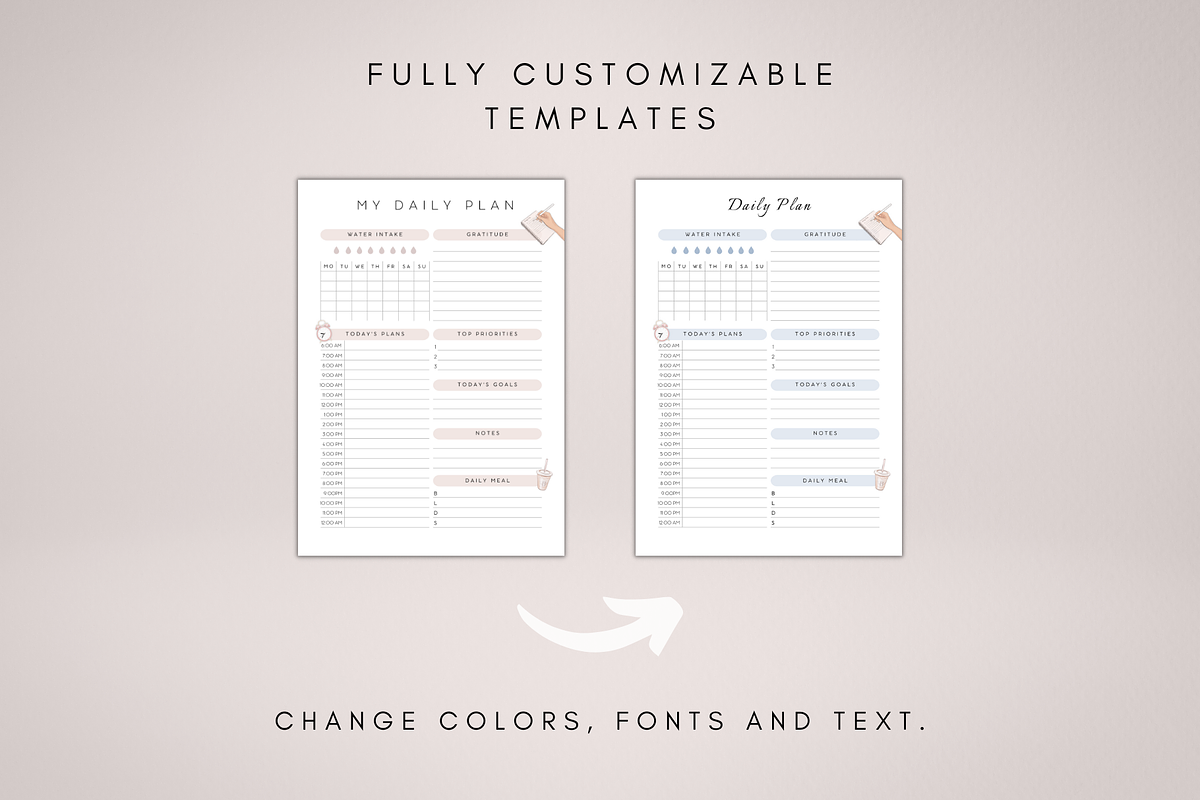 Digital Canva Daily Planner Template, a Stationery Template by BRANDcontent
