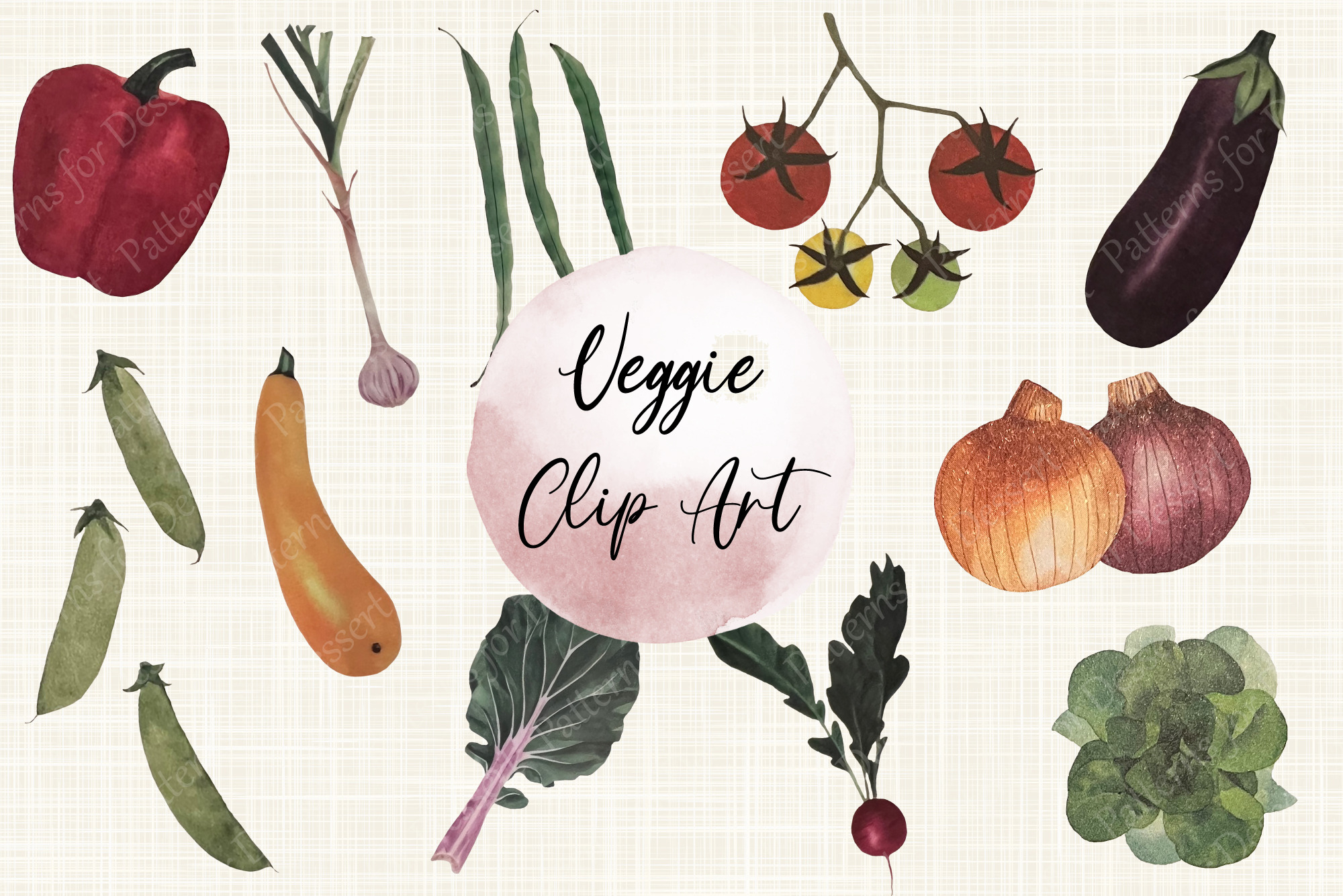 Watercolor Vegetable Clip Art, a Food Illustration by Patterns for Dessert