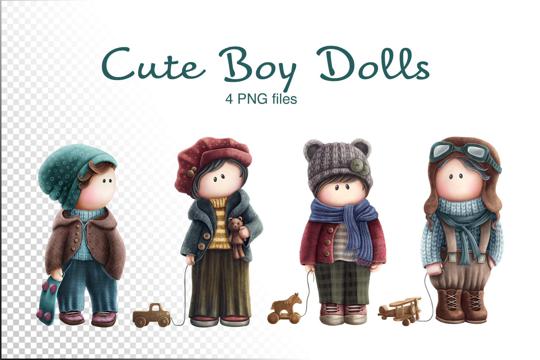 Cute Boy Dolls PNG Illustrations, an Illustration by EleSArtDesign