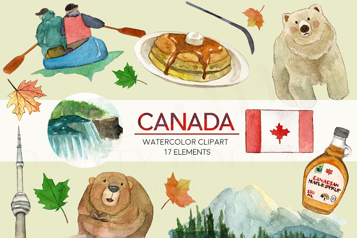 Watercolor Canada Travel Clipart, an Animal Illustration by Dainty Doll Art
