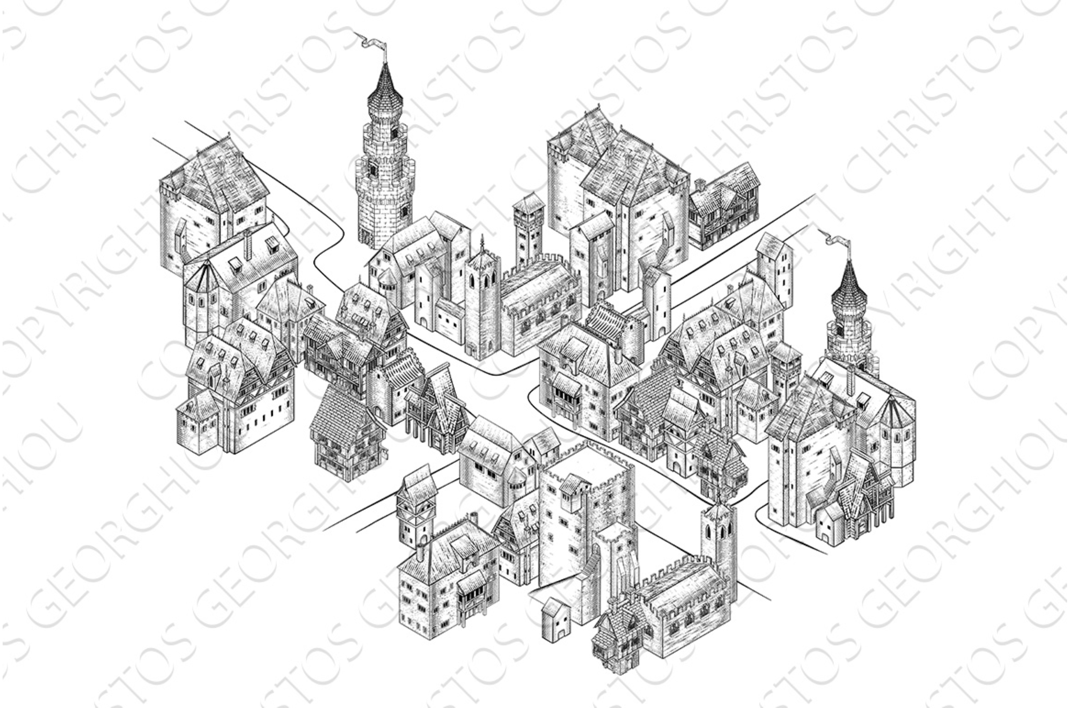 Medieval Town Map Scroll Vintage, an Illustration by Christos Georghiou ...