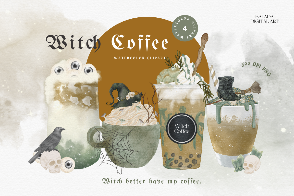Halloween Witch Coffee Watercolor, a Food Illustration by Balada ...
