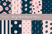 50% Off! Navy - Pink Digital Papers, a Pattern Graphic by wulano ...