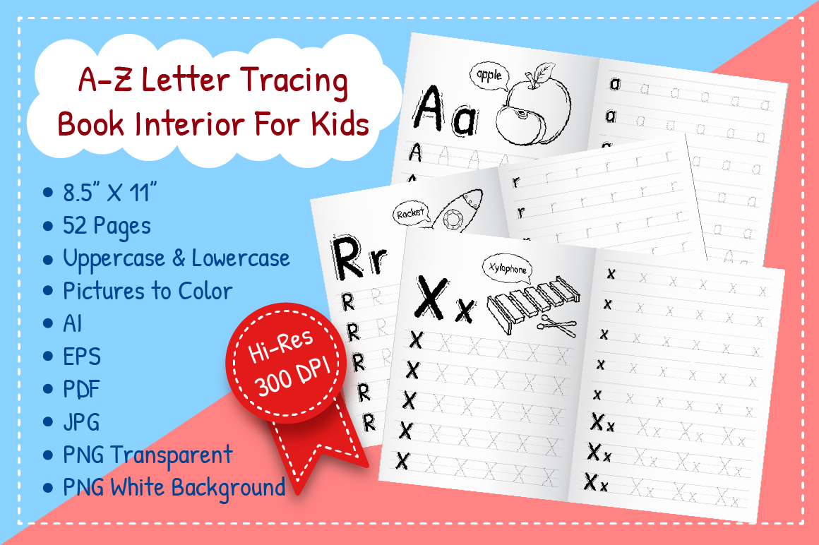 A-Z Letter Tracing Book Interior, an Education Illustration by JuneYap