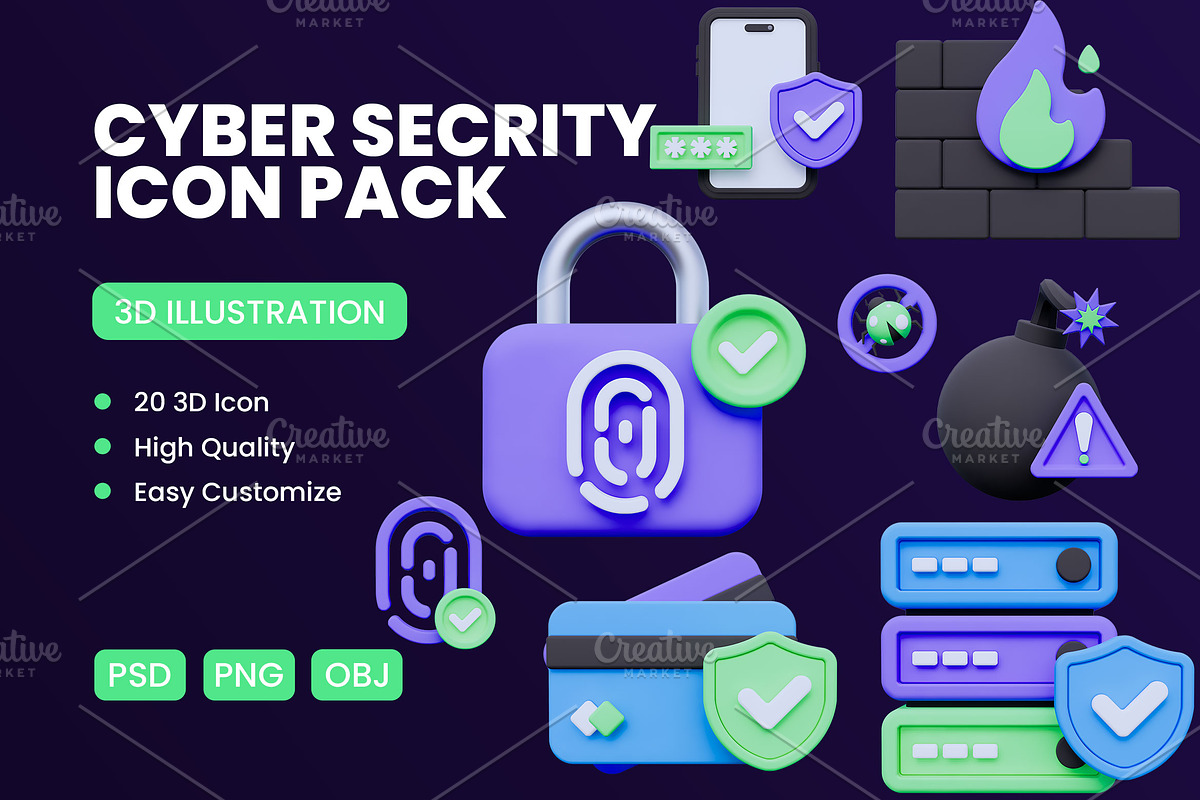 Cyber Security 3D Icon Pack, an Object 3D Model by deviapuspitasari2
