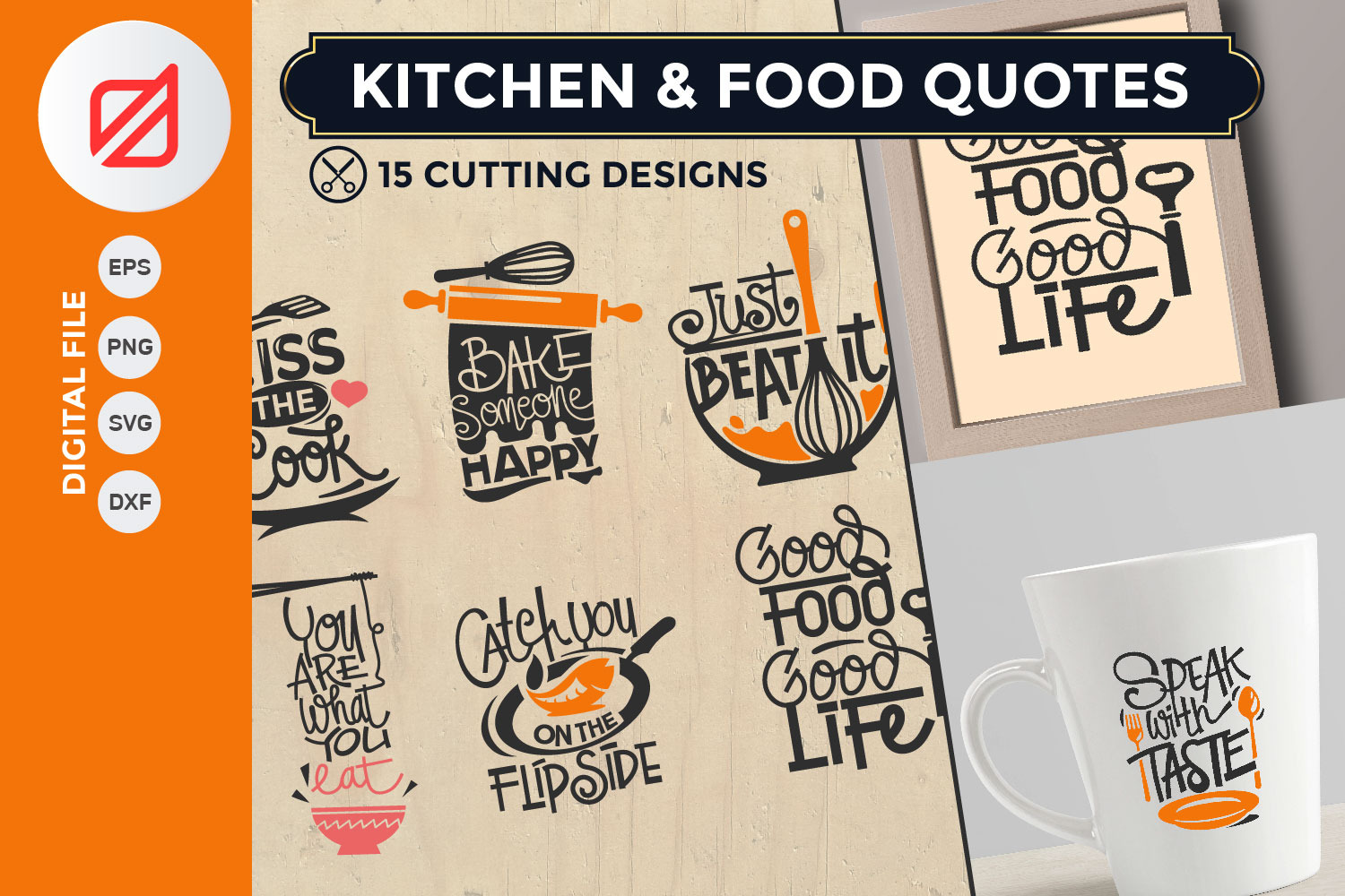 Kitchen and Food Quotes Cutting SVG, a Food Illustration by defarmerdesign
