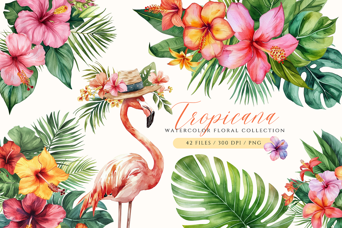Tropical Floral Clipart Flamingo PNG, a Decorative Illustration by ...