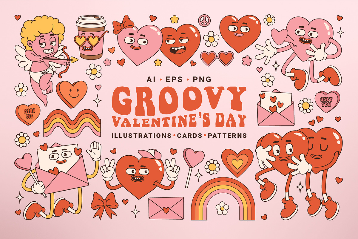 Groovy Valentine's Day, an Illustration by Martyshova