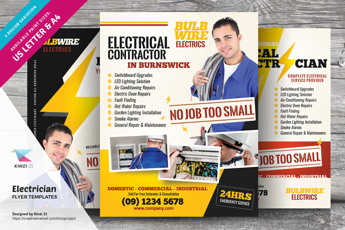 Electrician Flyer Templates, a Flyer Template by kinzi21