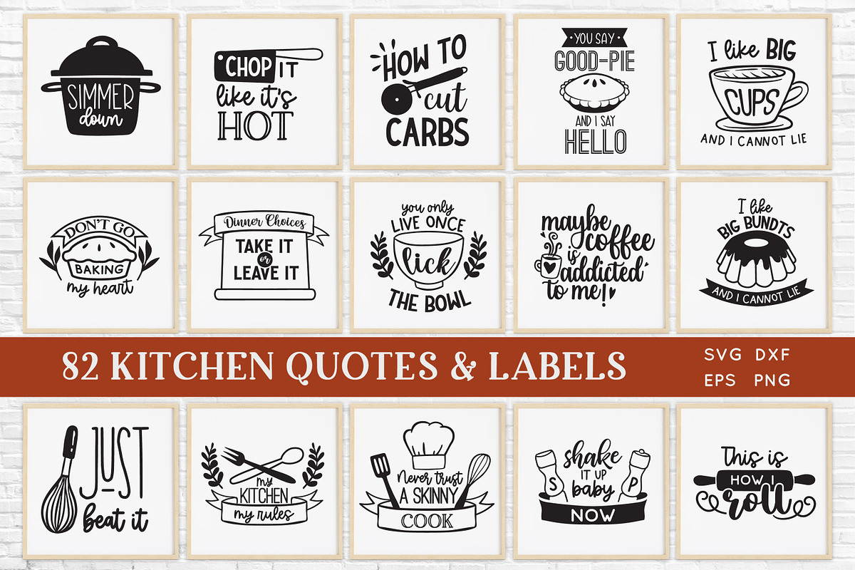 82 Kitchen Quotes and Labels, an Object Graphic by Peachycottoncandy