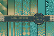Metallic Teal digital paper, a Pattern Graphic by Paper Farms