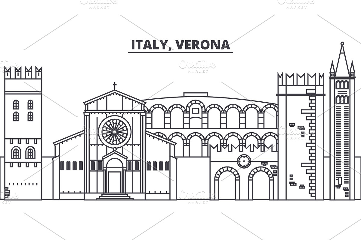Italy, Verona line skyline vector illustration. Italy, Verona linear ...