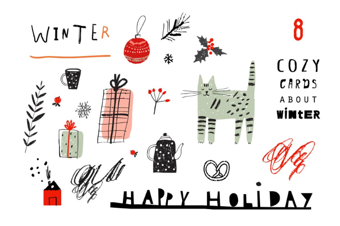 Cozy cards about winter + Bonus, a Card Template by Lera Efremova
