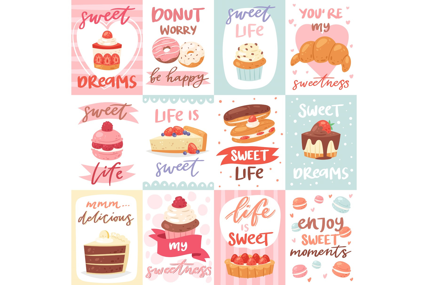 Sweets lettering vector confectionery cupcake sign and sweet confection ...