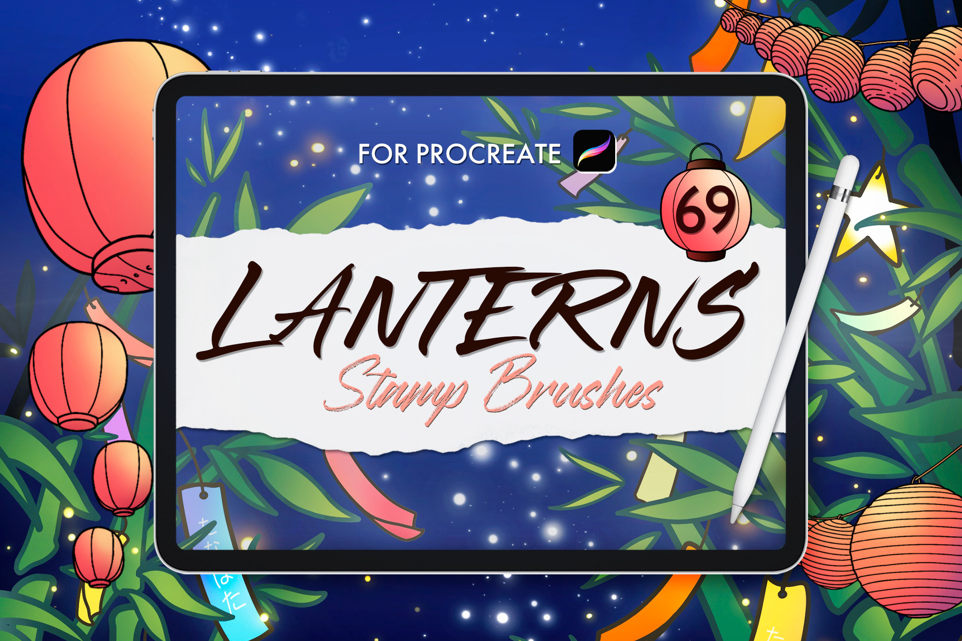 Chinese Lanterns, Procreate Stamps, a Decorative Illustration by ...