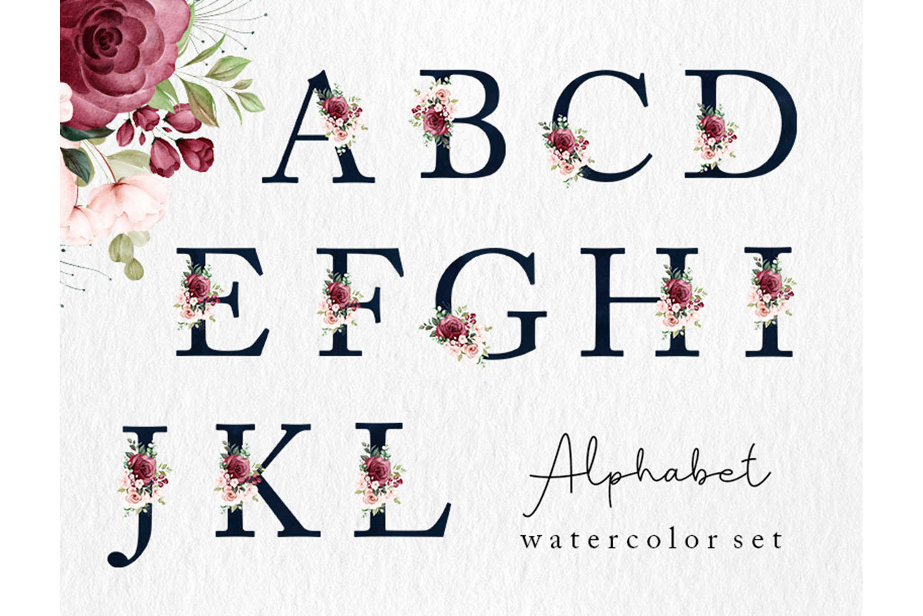 Watercolor Floral Alphabet Clipart, an Illustration by Wild Honey ...