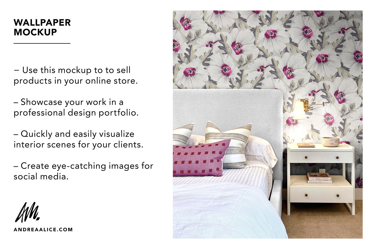 Wallpaper Mockup - Bedside 01, a Household Mockup by Andrea Muller