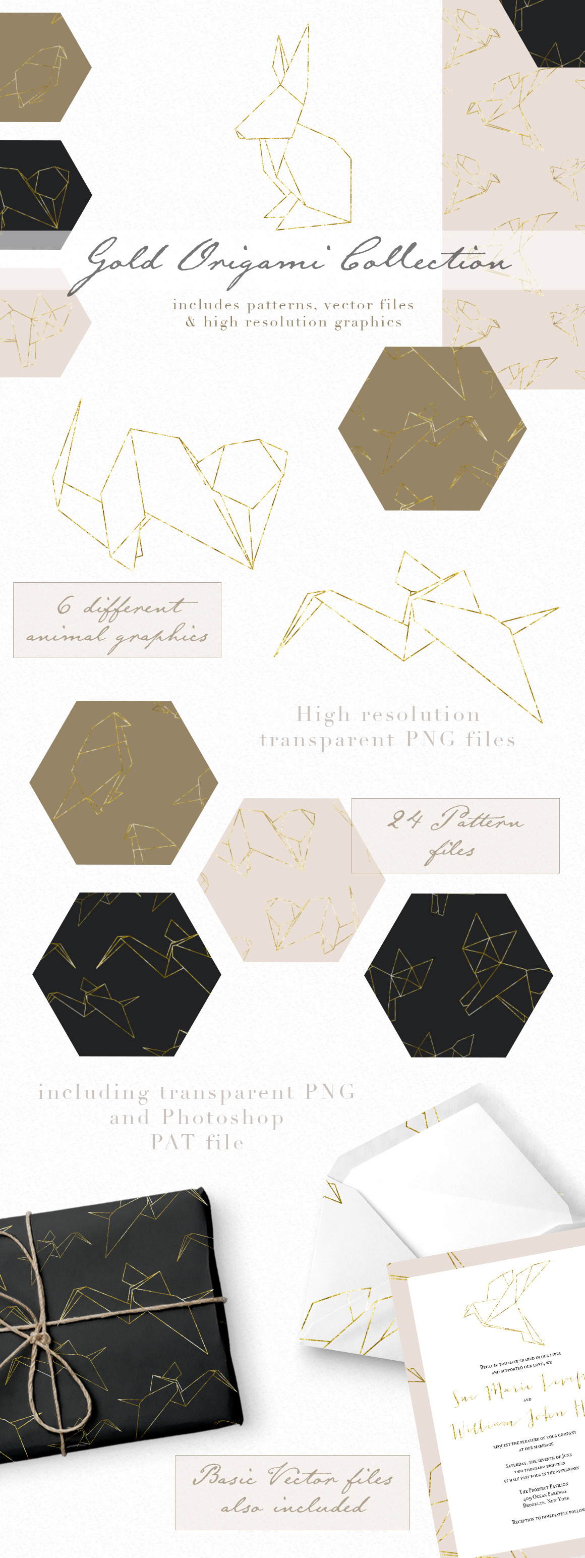 Gold Origami Patterns and Graphics, a Pattern Graphic by By Lef