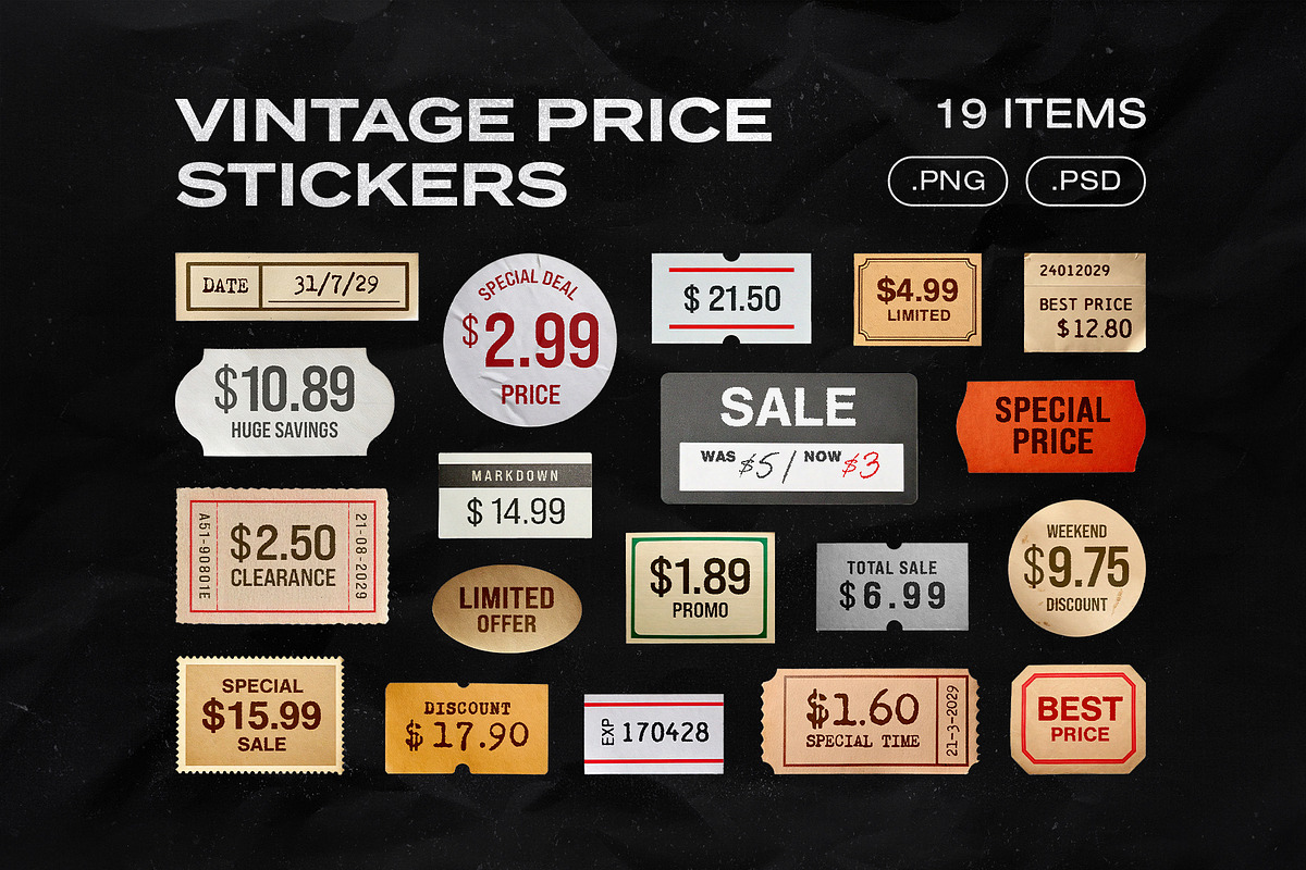 Vintage Price Stickers, an Object Illustration by DesignerCandies