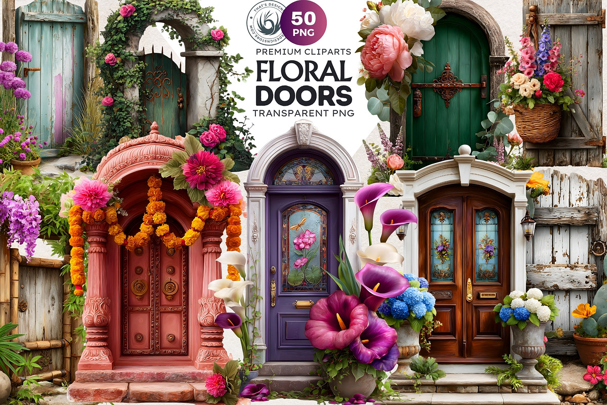 Floral Doors Complete Cliparts