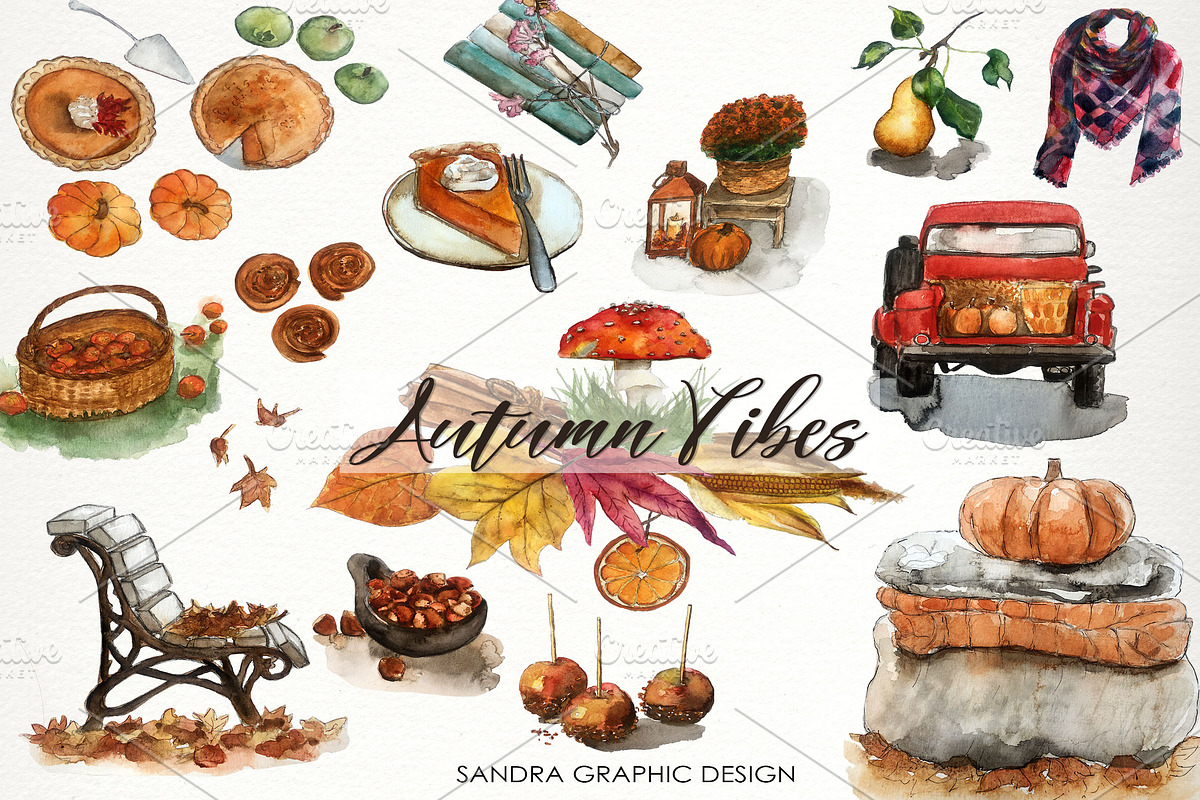 Autumn Vibes Clip Art Set, an Illustration by SandraGraphicDesign
