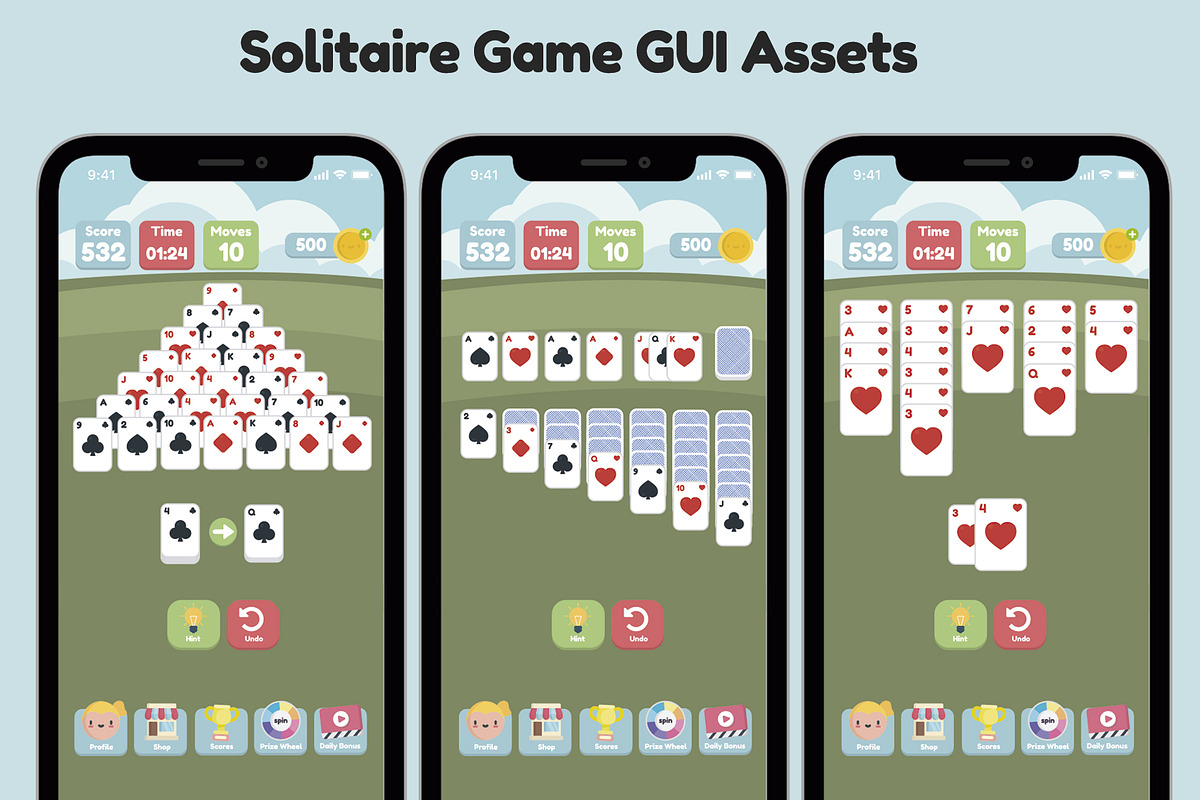 Solitaire Game Gui Assets, an Illustration by DeLaGranSiete