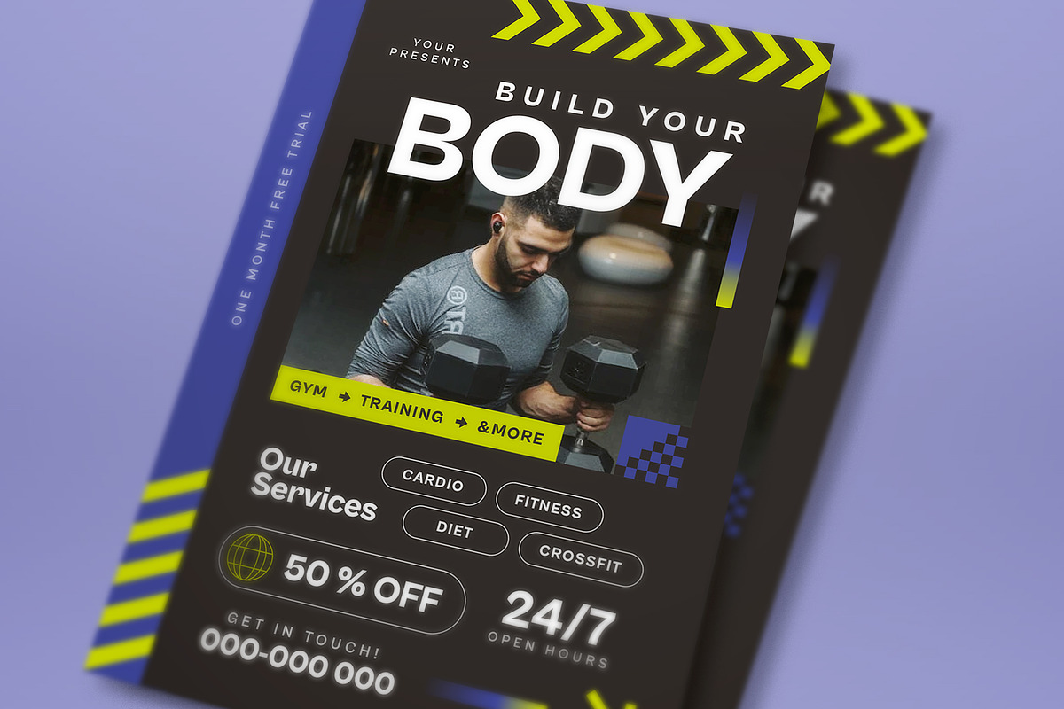 Black Edgy Gym Flyer Set, a Flyer Template by graphicook | Creative Market