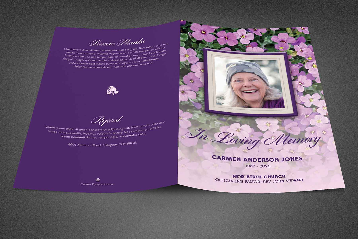 Purple Funeral Program Template, a Brochure Template by loswl ...