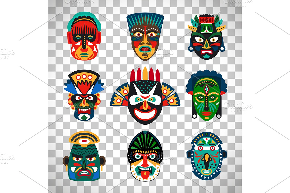 Tribal indian or african colorful masks, a Decorative Illustration by ...