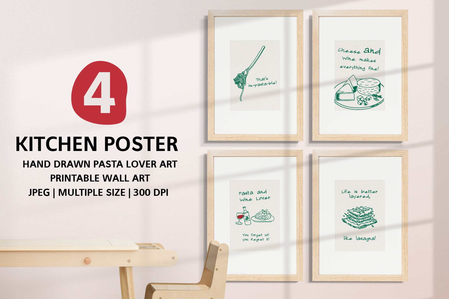 Cute Pasta Prints Italian Wall Art