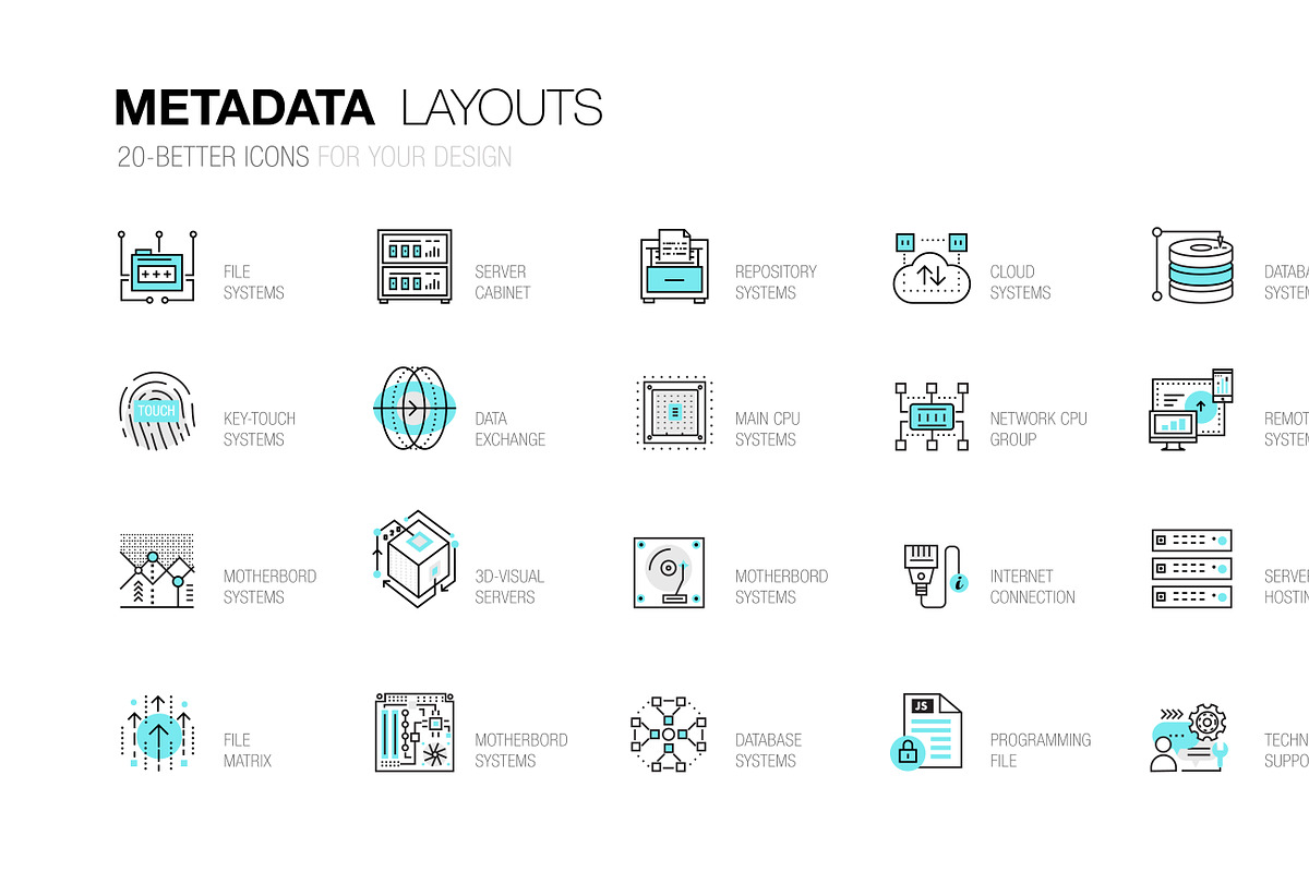 Metadata trendy line icons, an Outline Icon by Vladimir Vihrev
