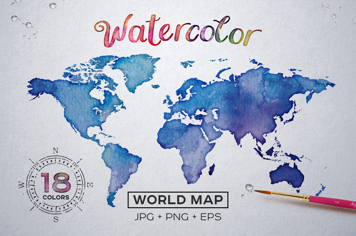 Watercolor World Maps JPG+EPS+PNG, a Texture Illustration by Graphic Spirit