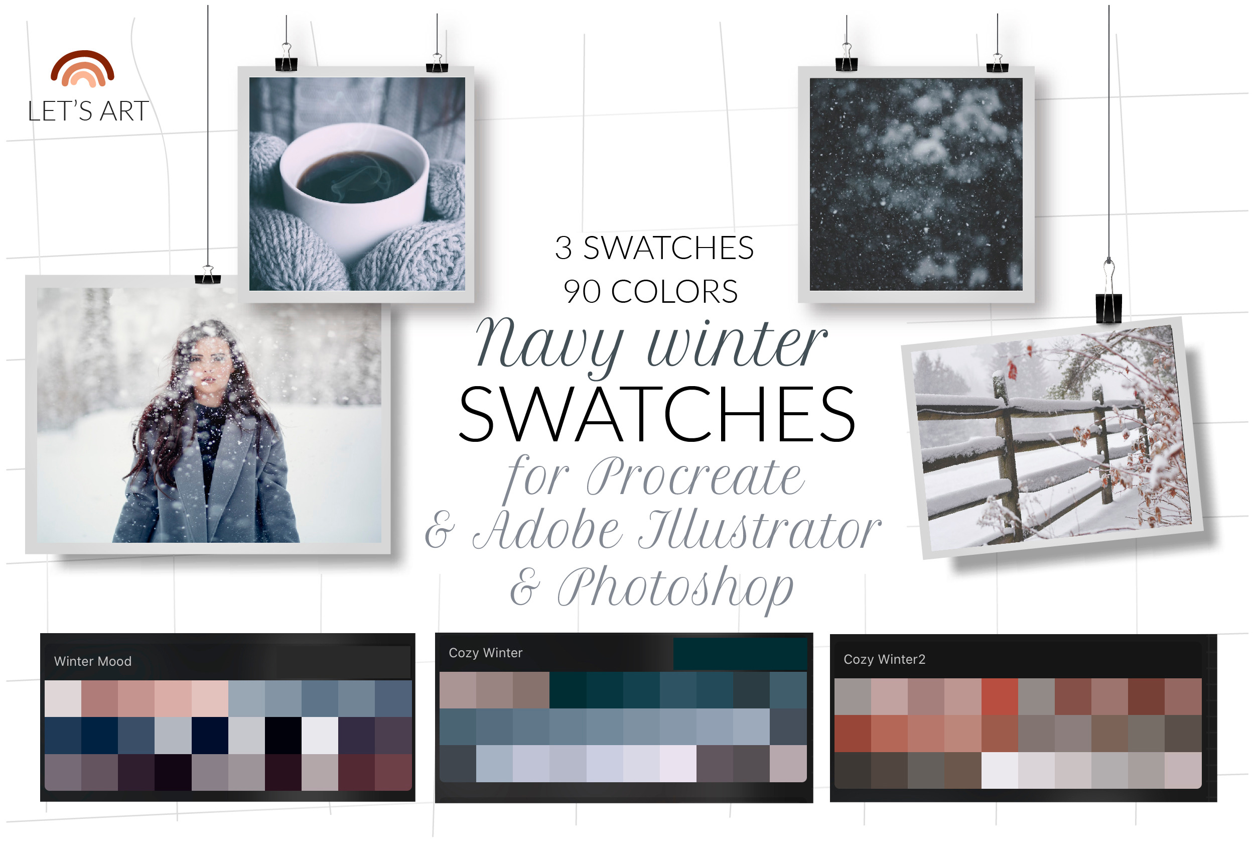Navy winter digital color swatches, a Palette Add-On by Let's Art
