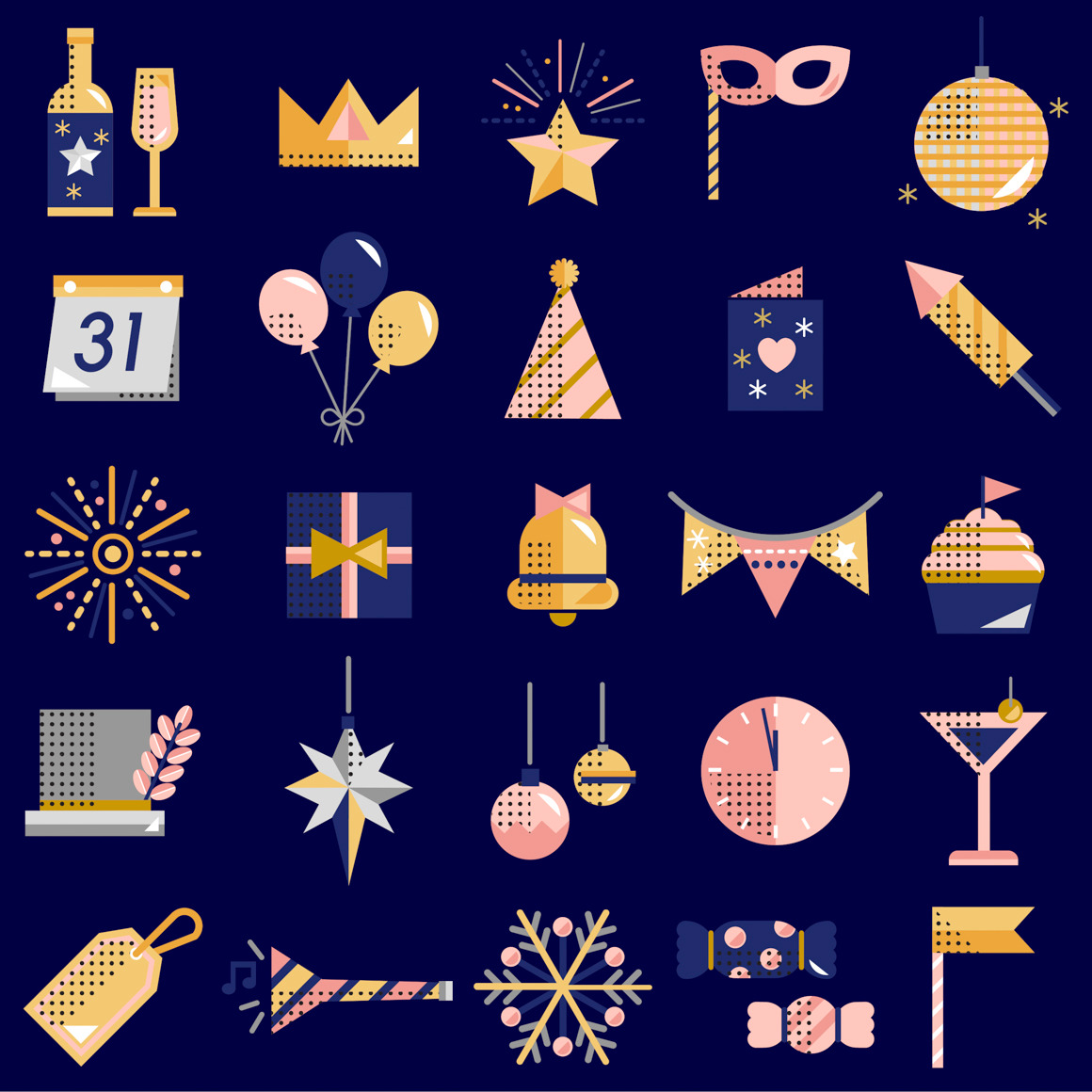 Happy New Year Vector Icon Set, a Decorative Illustration by rawpixel ...
