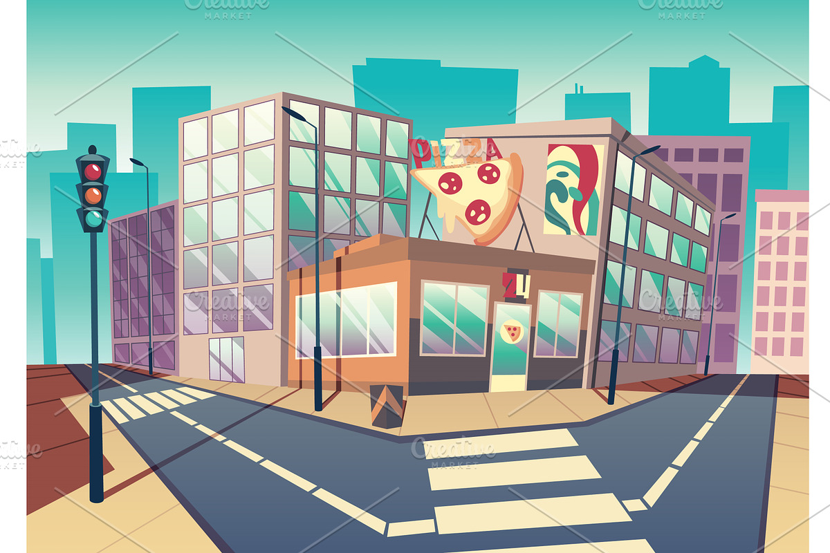 City road. Urban street landscape, a Work Illustration by the8monkey ...