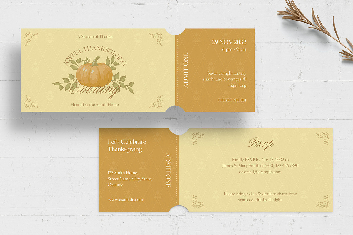 Thanksgiving Ticket Template, a Stationery Template by BrandPacks