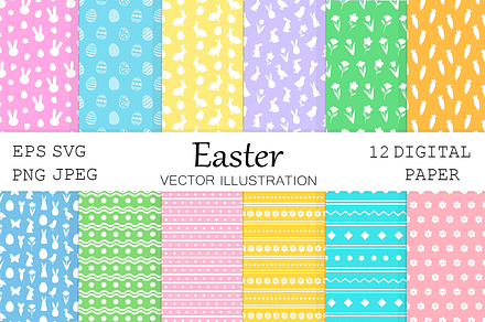 Easter Bunny Digital Paper Patterns | Graphic Patterns ~ Creative Market