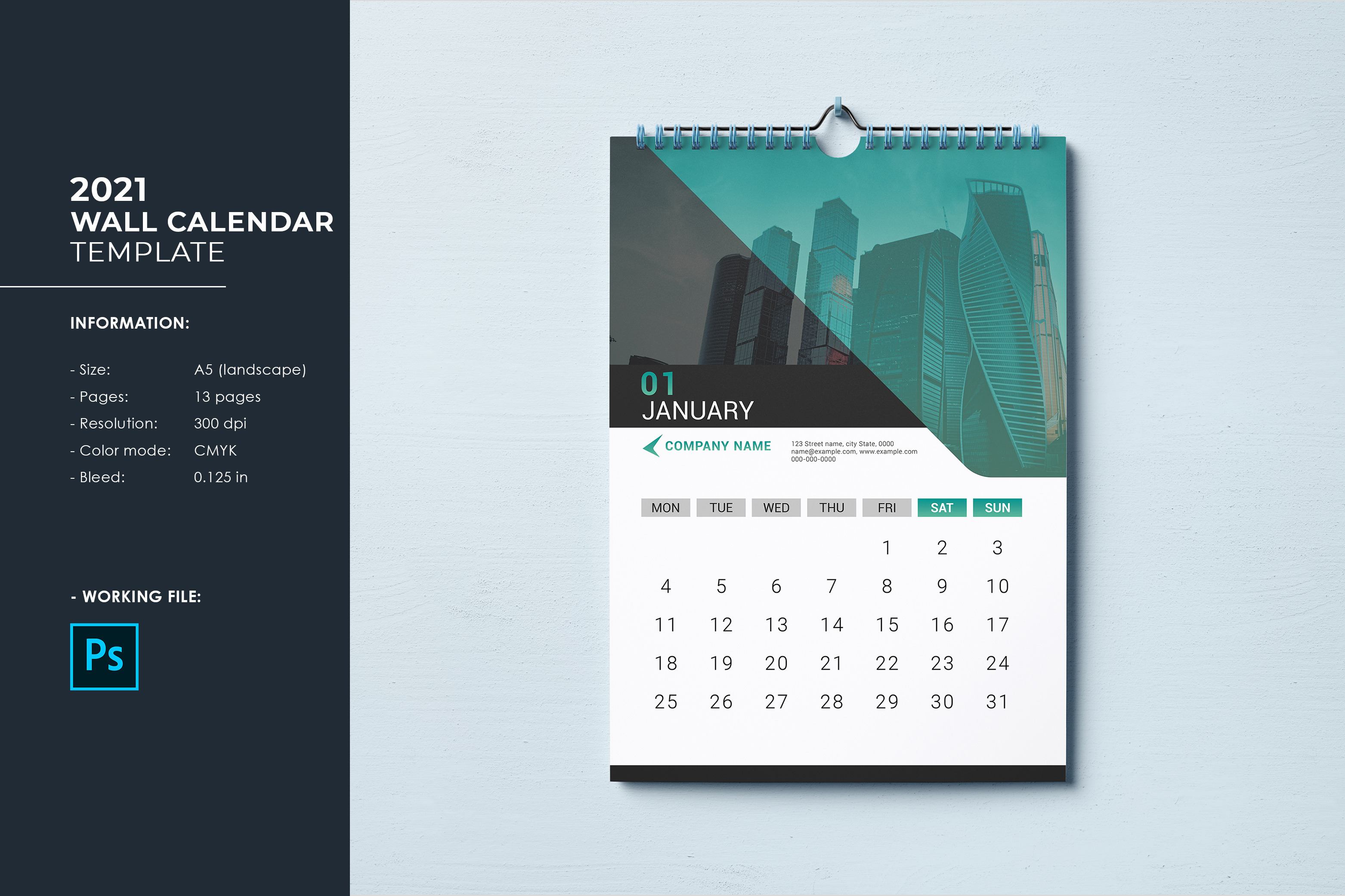 Wall Calendar Template 2021 - V20, a Stationery Template by Template ...