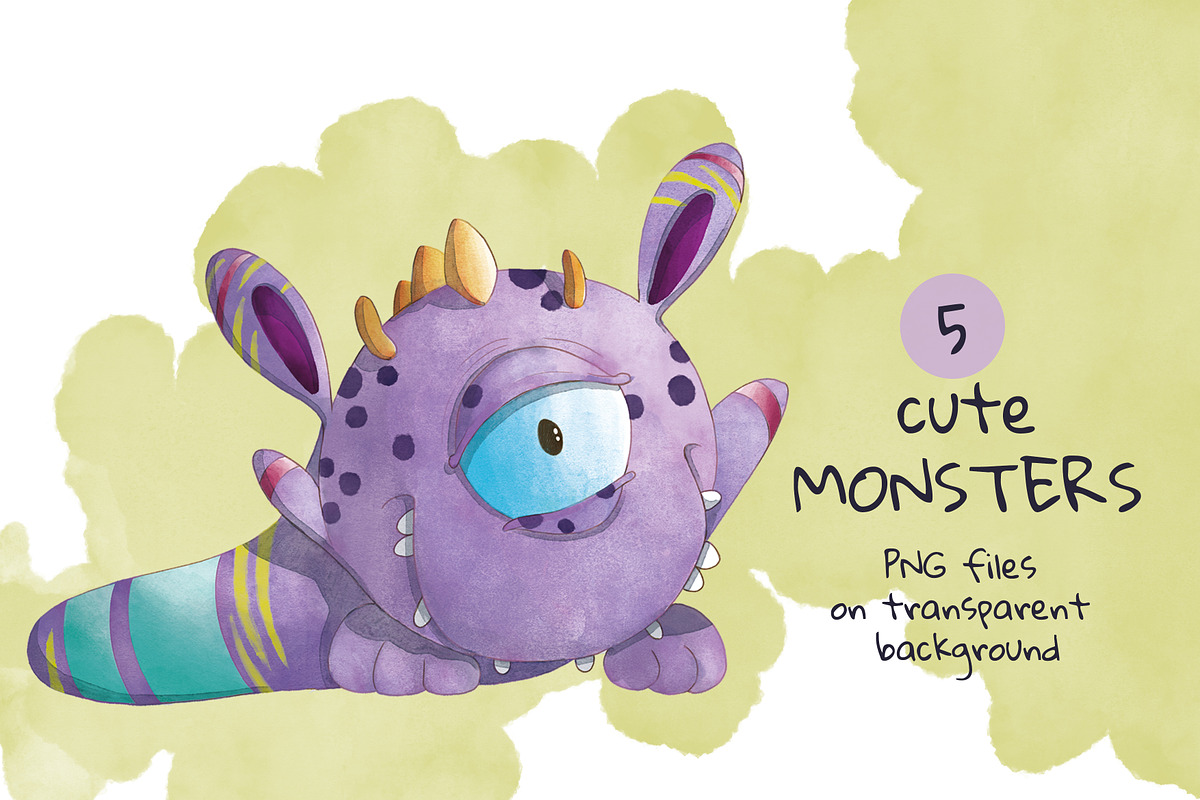 Cute monsters | watercolor clipart set | Creative Market