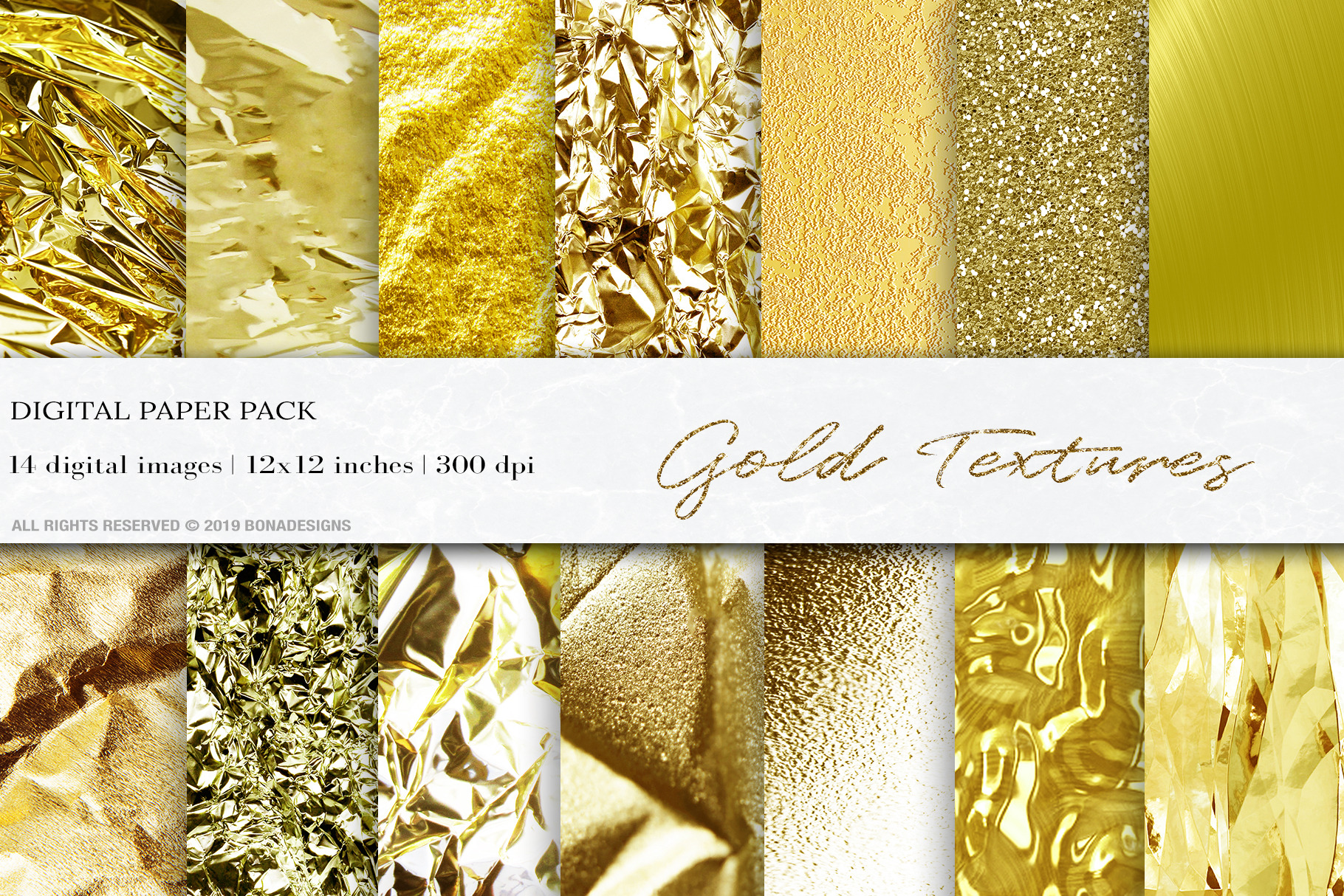 Gold Digital Papers, Gold Textures, a Pattern Graphic by BonaDesigns