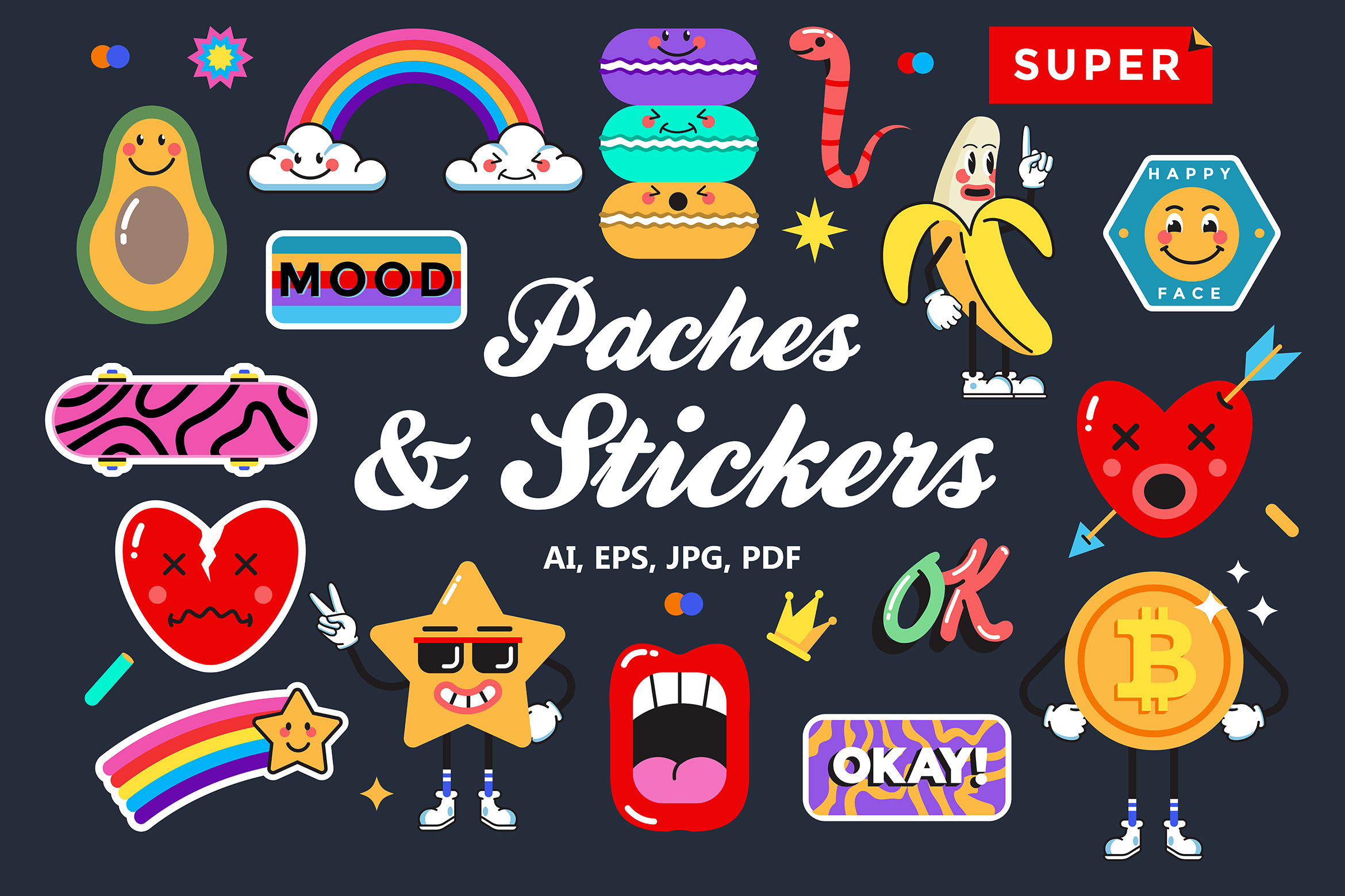 Set of Various Patches and Stickers, an Illustration by Creative Graphics