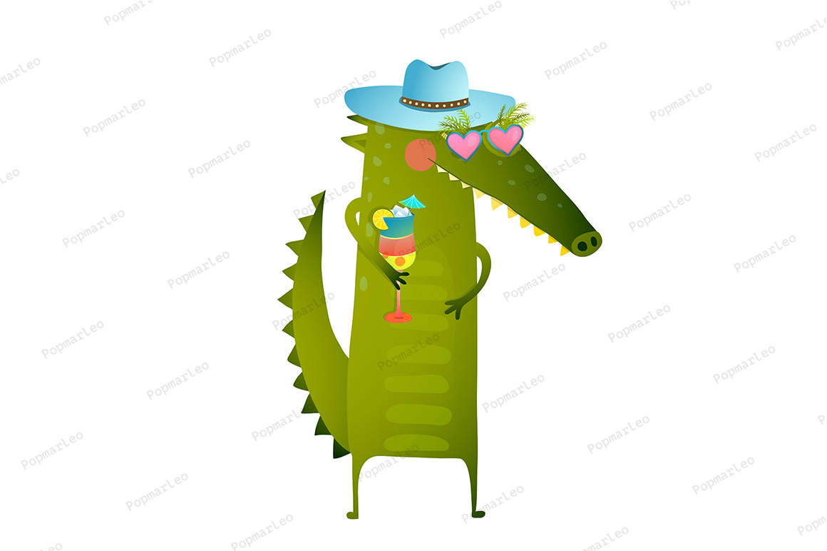 Funky Cocktail Crocodile in Hat, an Animal Illustration by Popmarleo Shop