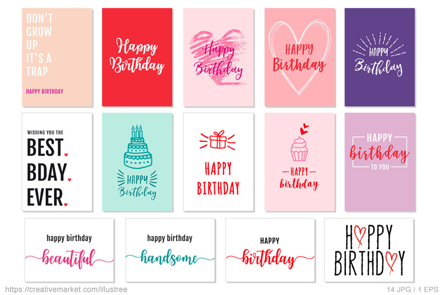 14 birthday cards, vector set, a Graphic by Illustree