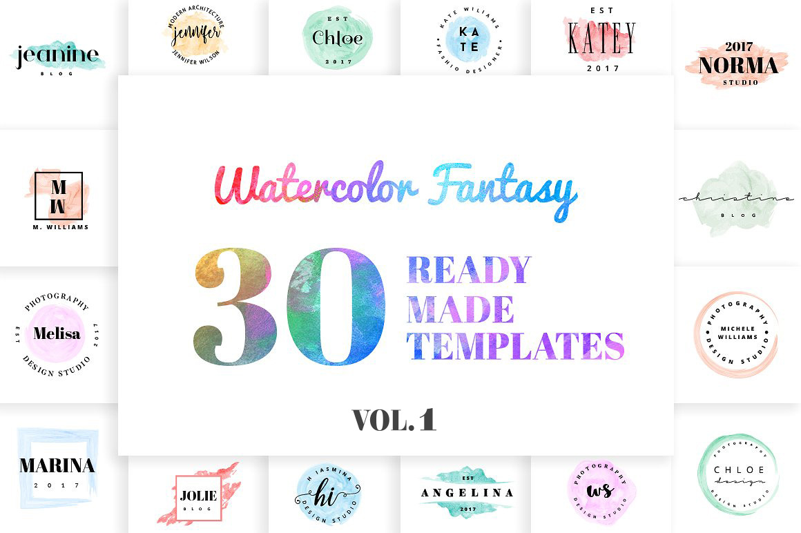 Watercolor Fantasy Logo Kit Vol. 1, a Branding & Logo Template by IsikChic